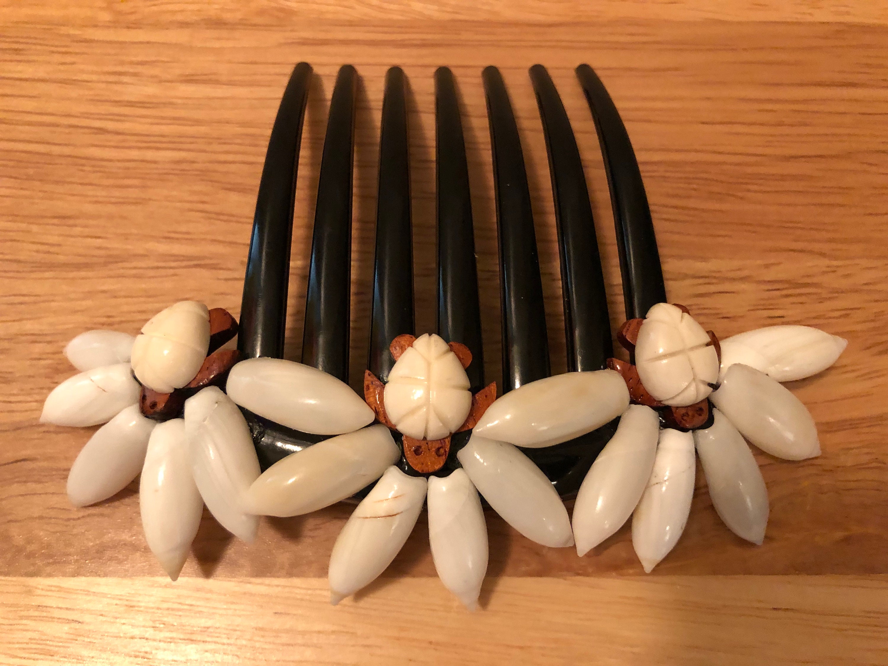 Ivory Turtle & Olive Shell French Hair Comb,hawaiian Style Shell Comb ...