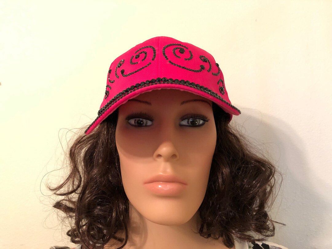 Fuchsia Pink Baseball Cap W/ Black Spiral Rhinestones " New " - Etsy