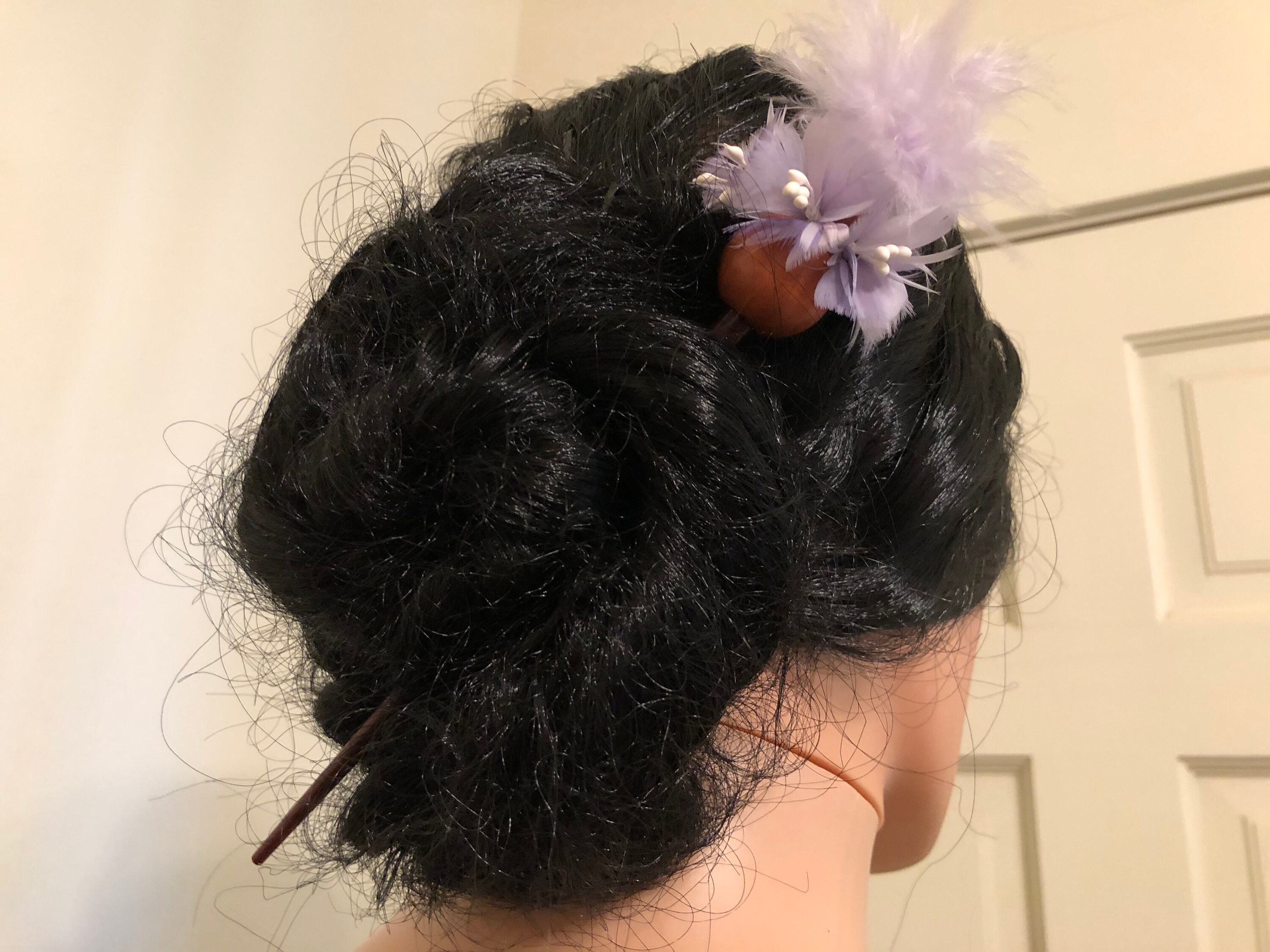 Wooden Ipu & Lavender Feather Flower Hair Pick,hawaiian Wear,aloha Wear ...