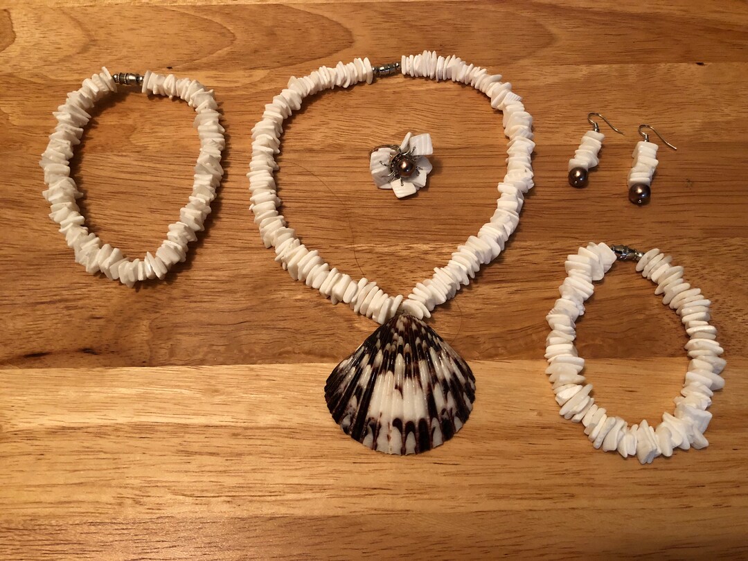5 Pc. Medium Scallop Clam Shell Jewelry Set,tribal Jewelry,hawaiian ...