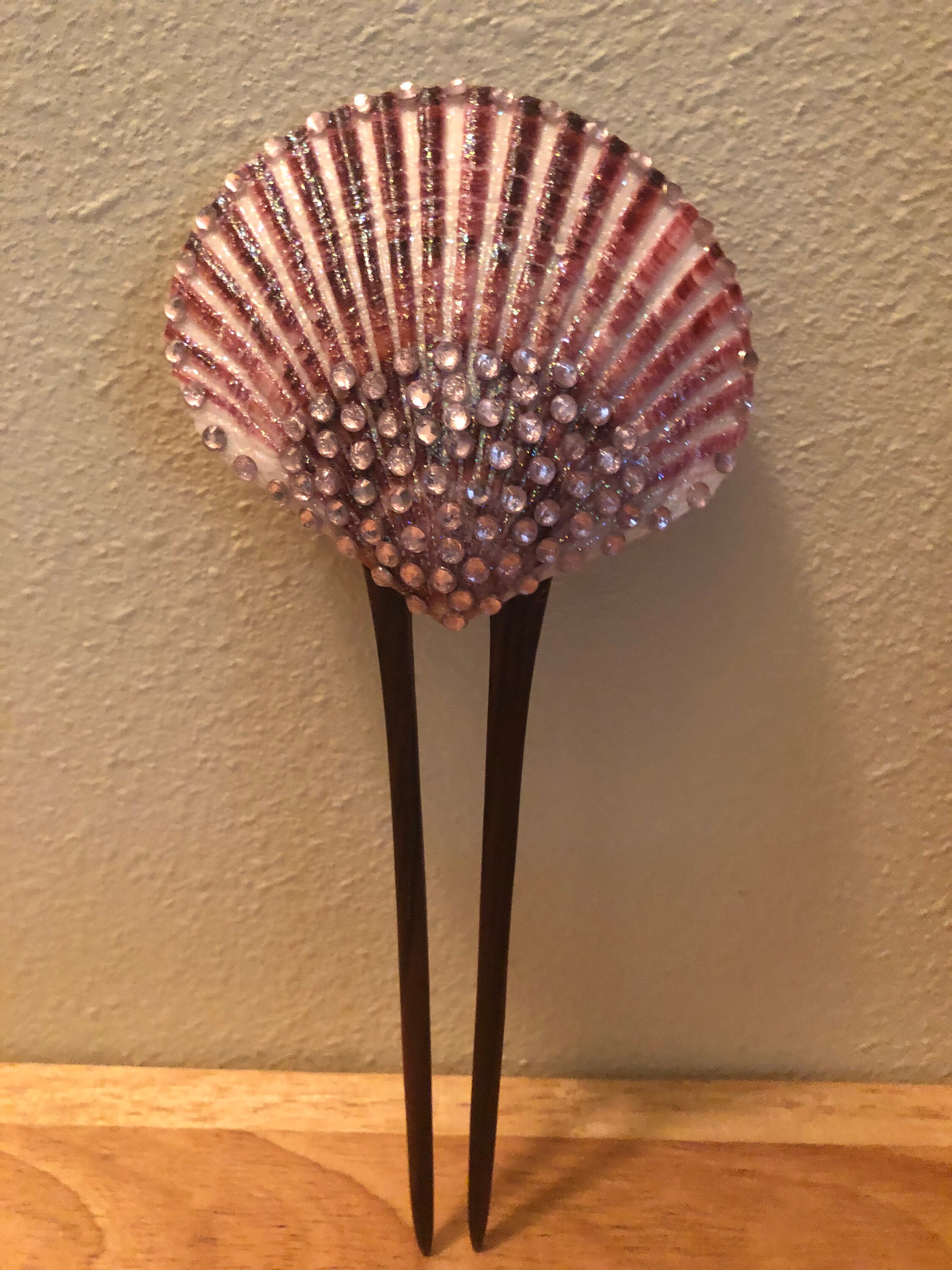 Large Pink Scallop Fan Seashell 2 Prong Hair Pickrhinestone | Etsy