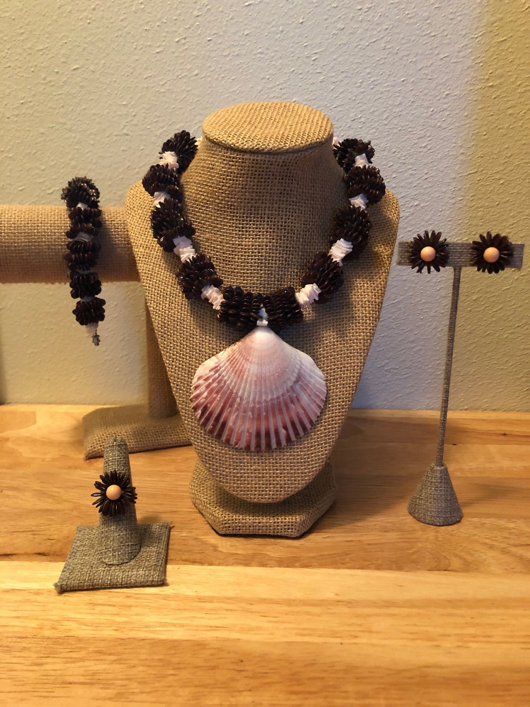 Koa Seed/sun Burst Scallop Clam Shell Jewel Set,hawaiian Jewelry,choker ...