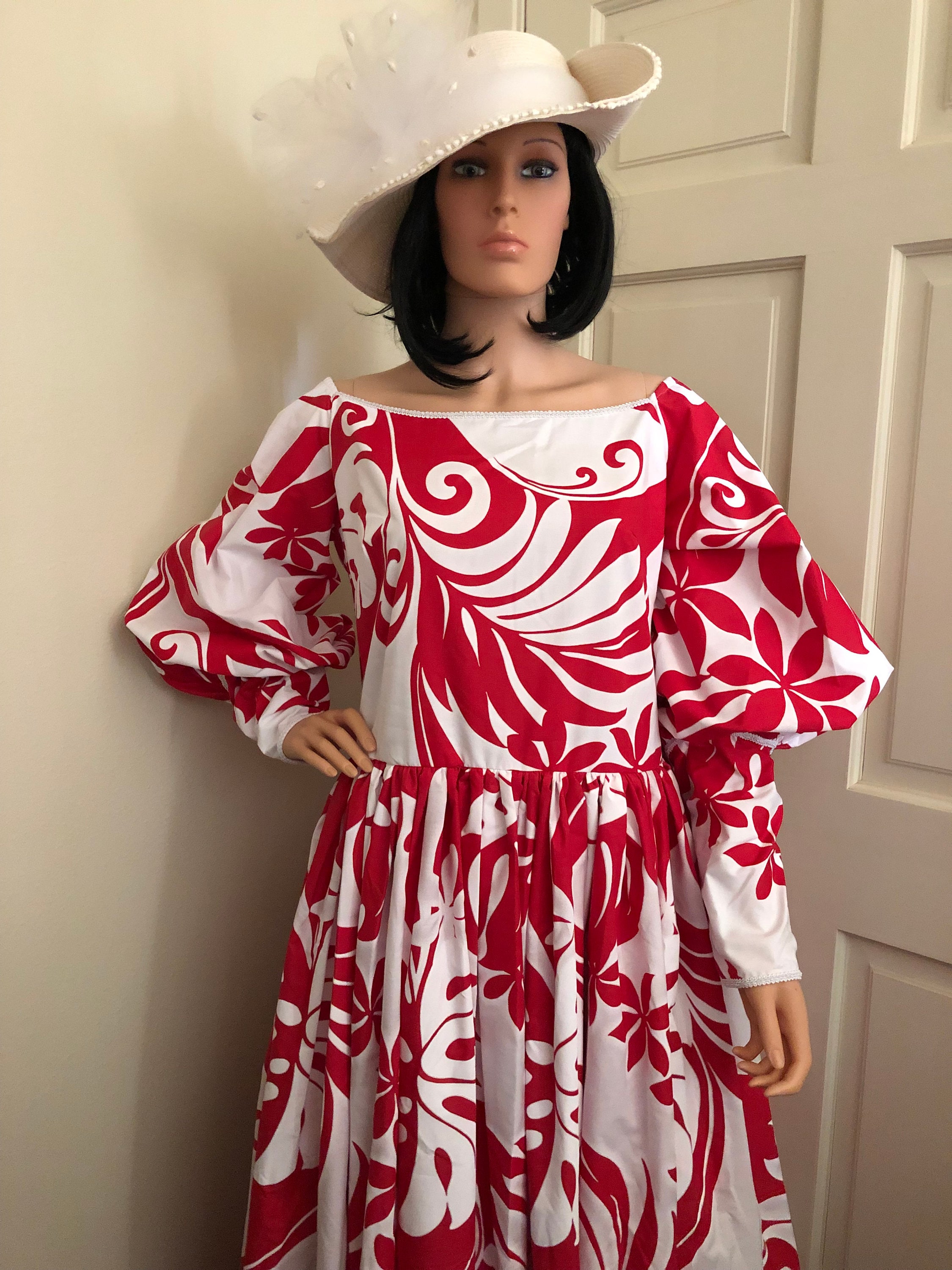 New : Queen Emma Style Hawaiian Print Gown,hawaiian Formal Wear,red ...