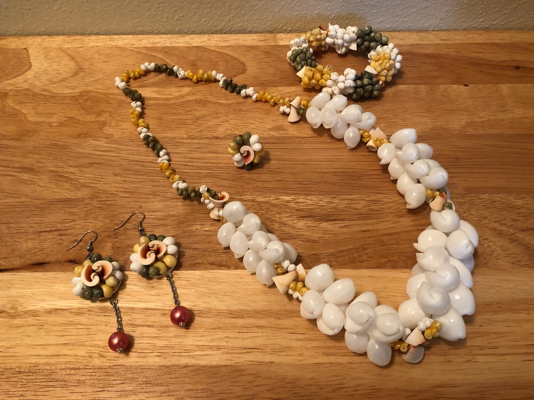 White Bubble Shell Lei Set,hawaiian Wear,festival Jewels,polynesian ...