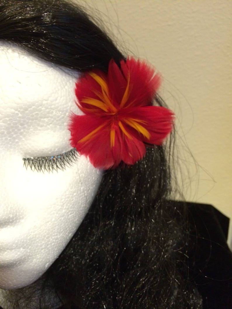 Hawaiian Monarchy Floral Feather Earpick,red Feather Earpick,hawaiian ...
