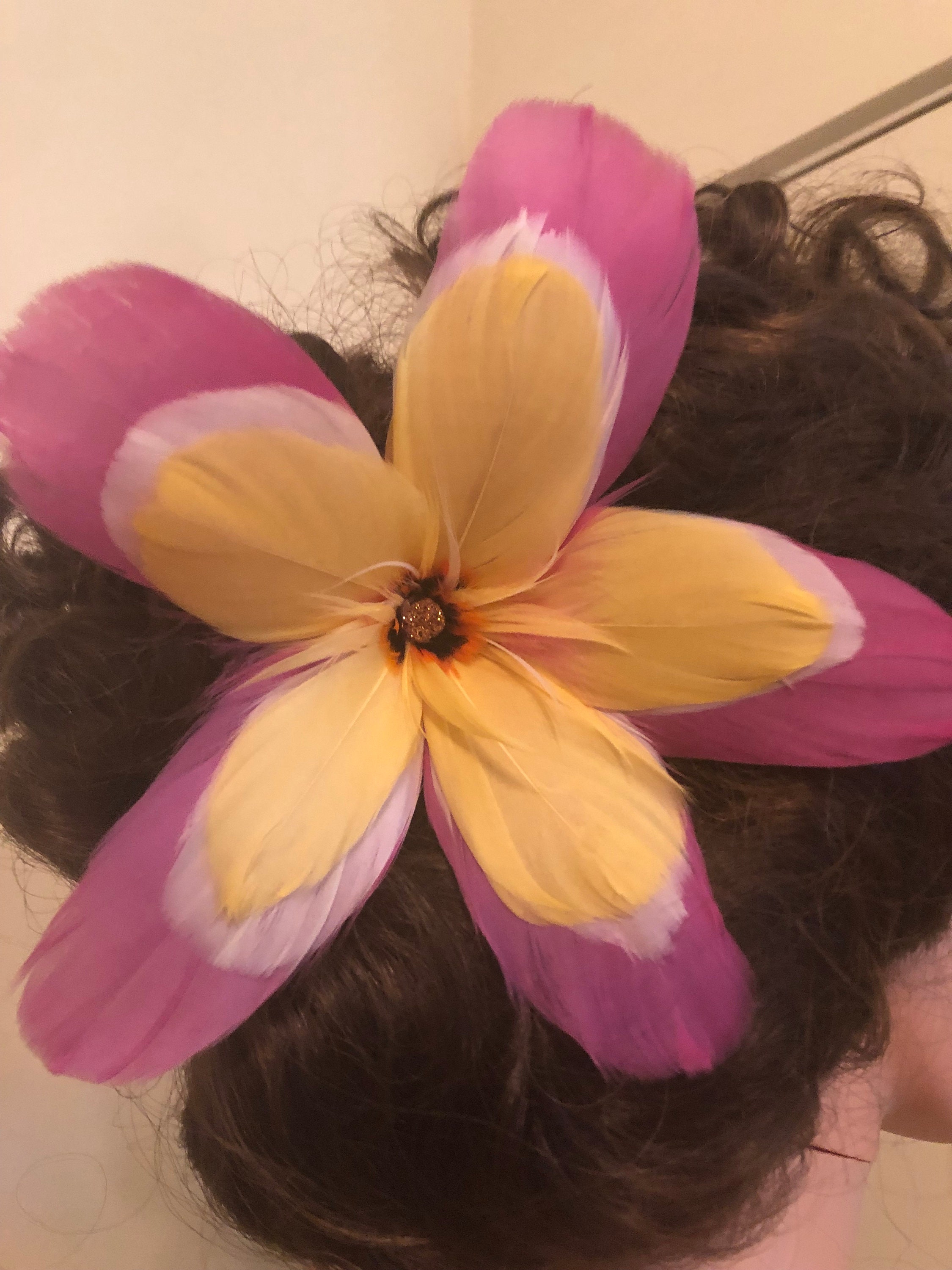 Pink Plumeria Hair Pick,up-do Bun Holder,hawaiian Feather Art,hair ...