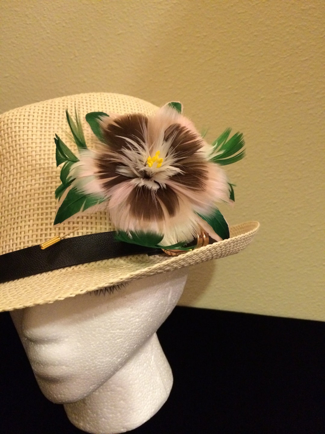 Exotic Cream & Brown Hibiscus Feather Flower Lapel Pin,feather Flowers ...