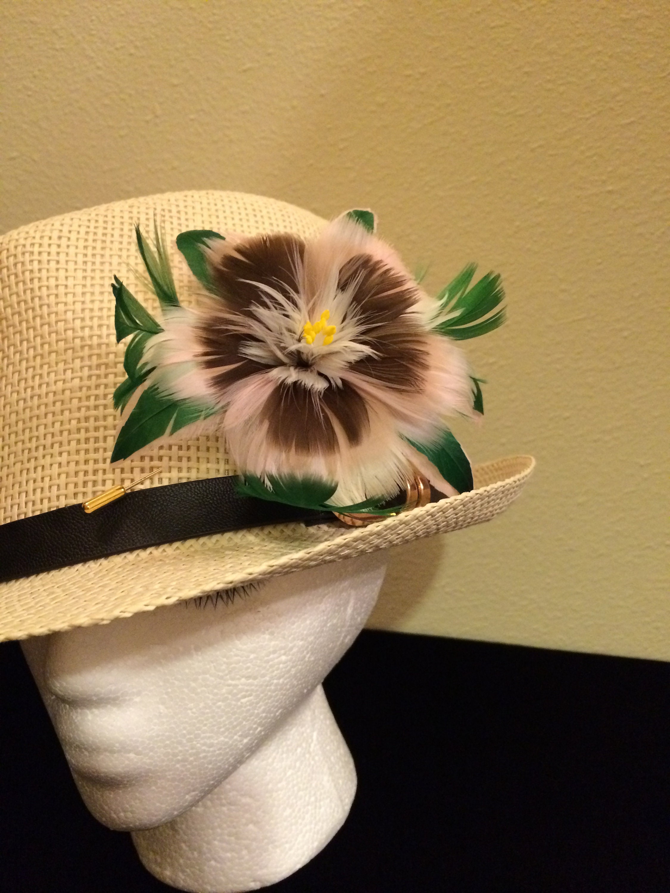 Exotic Cream & Brown Hibiscus Feather Flower Lapel Pin,feather Flowers ...