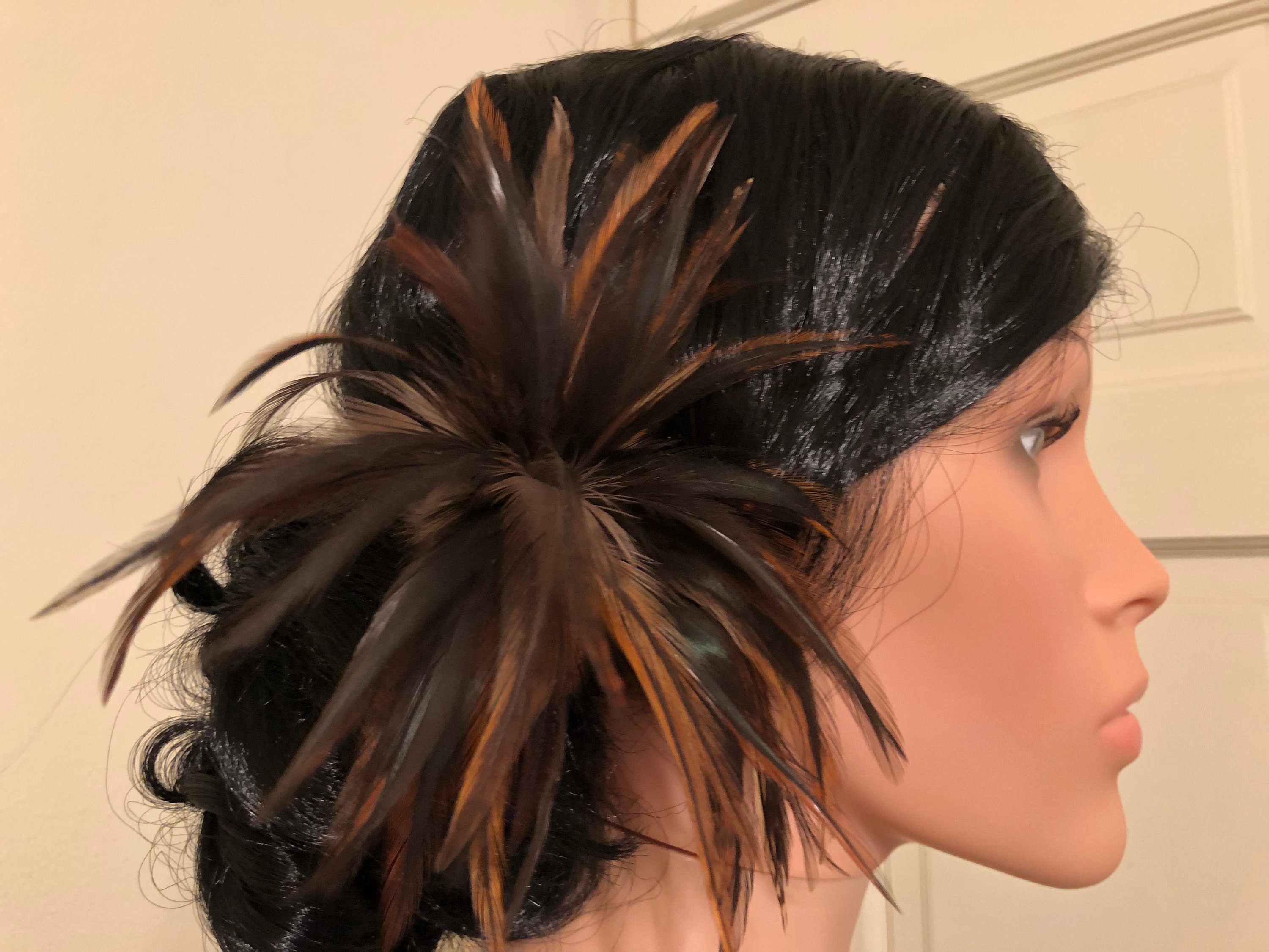 Natural Rooster Tail Feather Hair Pick | Etsy
