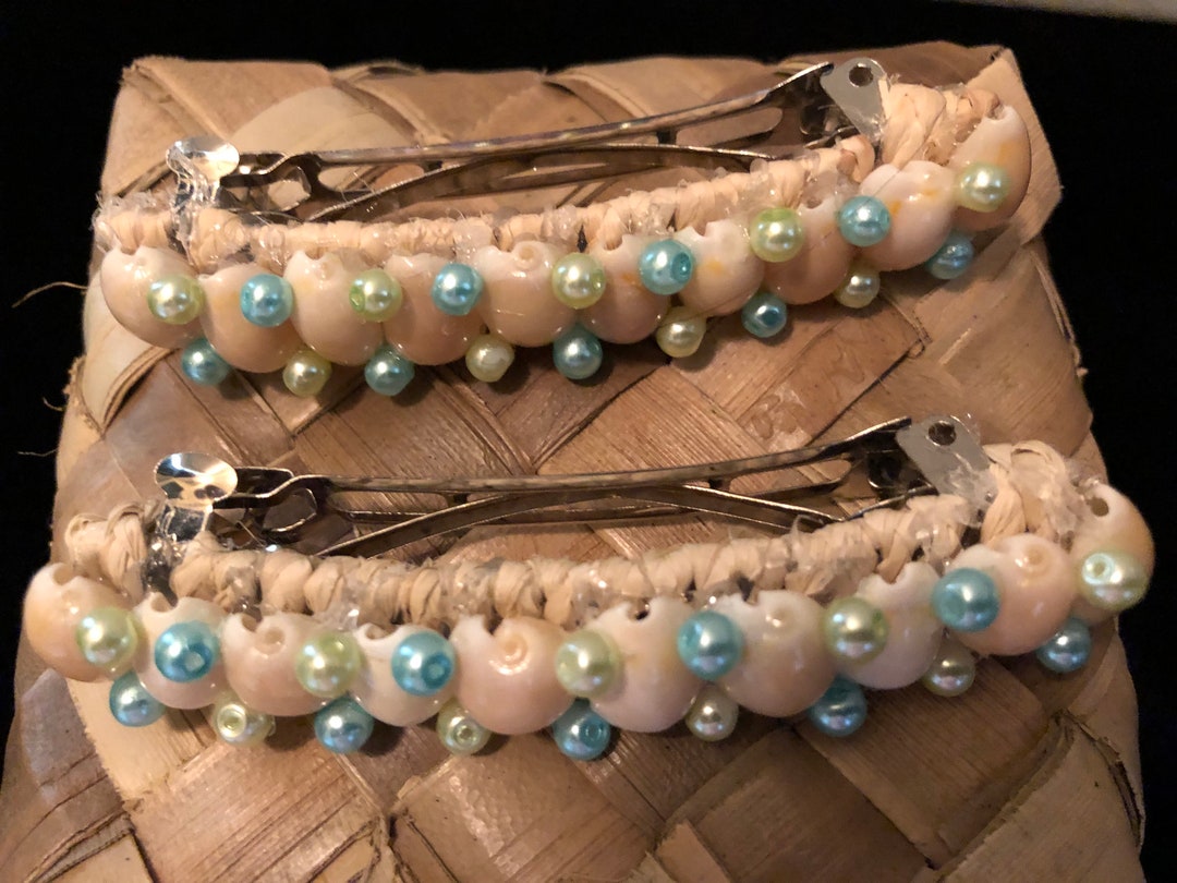 Hand Crafted : Raffia Weave Sea Shell Hair Clip Set,sea Shell Hair ...