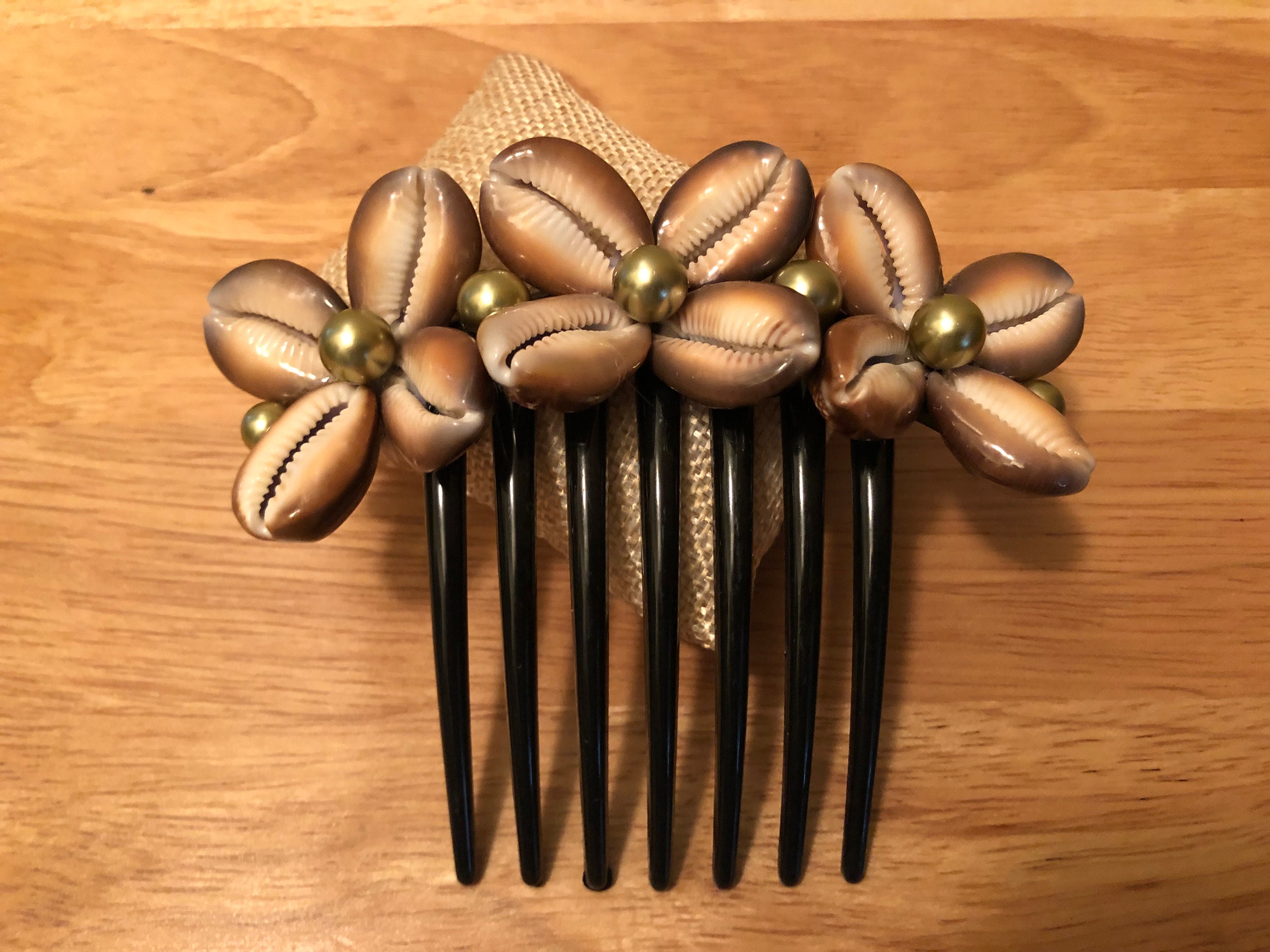 Cut Tiger Cowry Shell & Pearl French Hair Comb,up-do Hair Comb ...