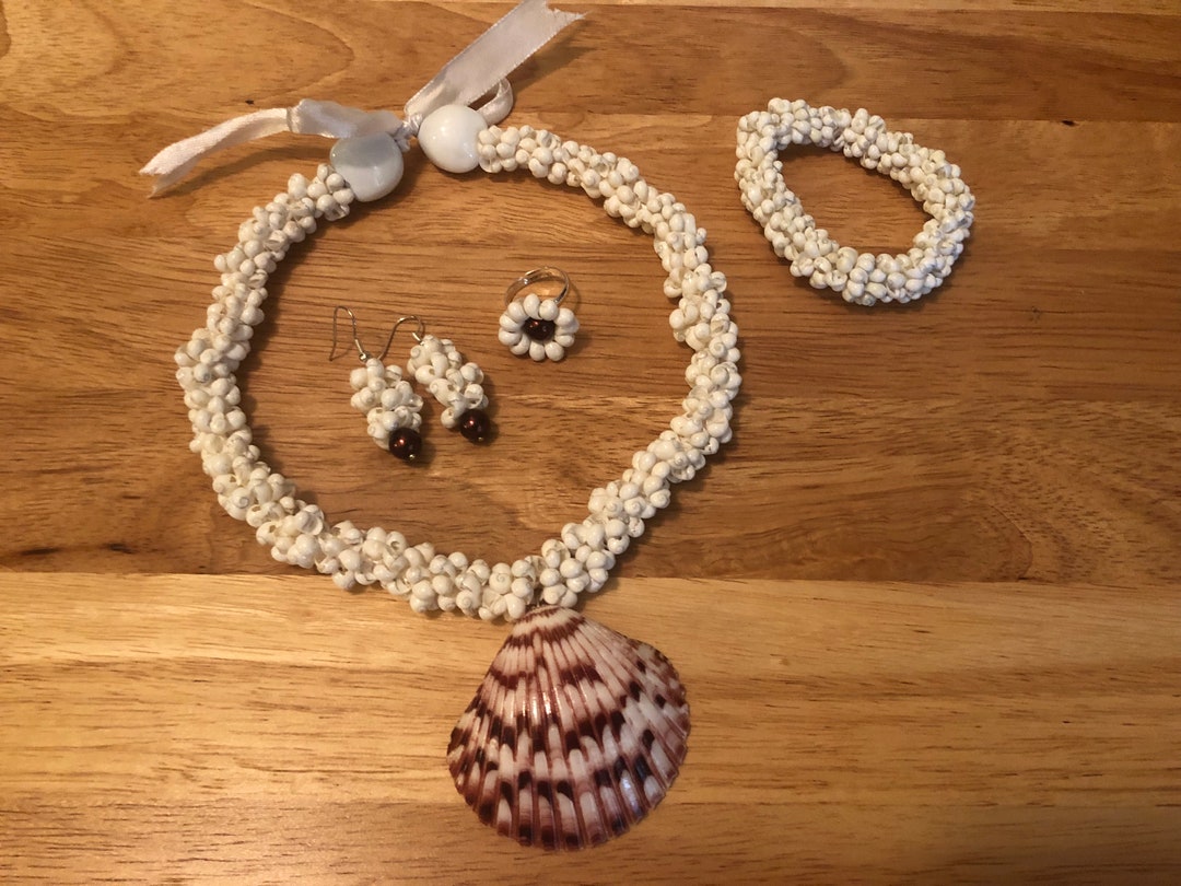 Pink Burgundy Scallop Clam Shell Jewel Set,hawaiian Jewelry,fashion ...