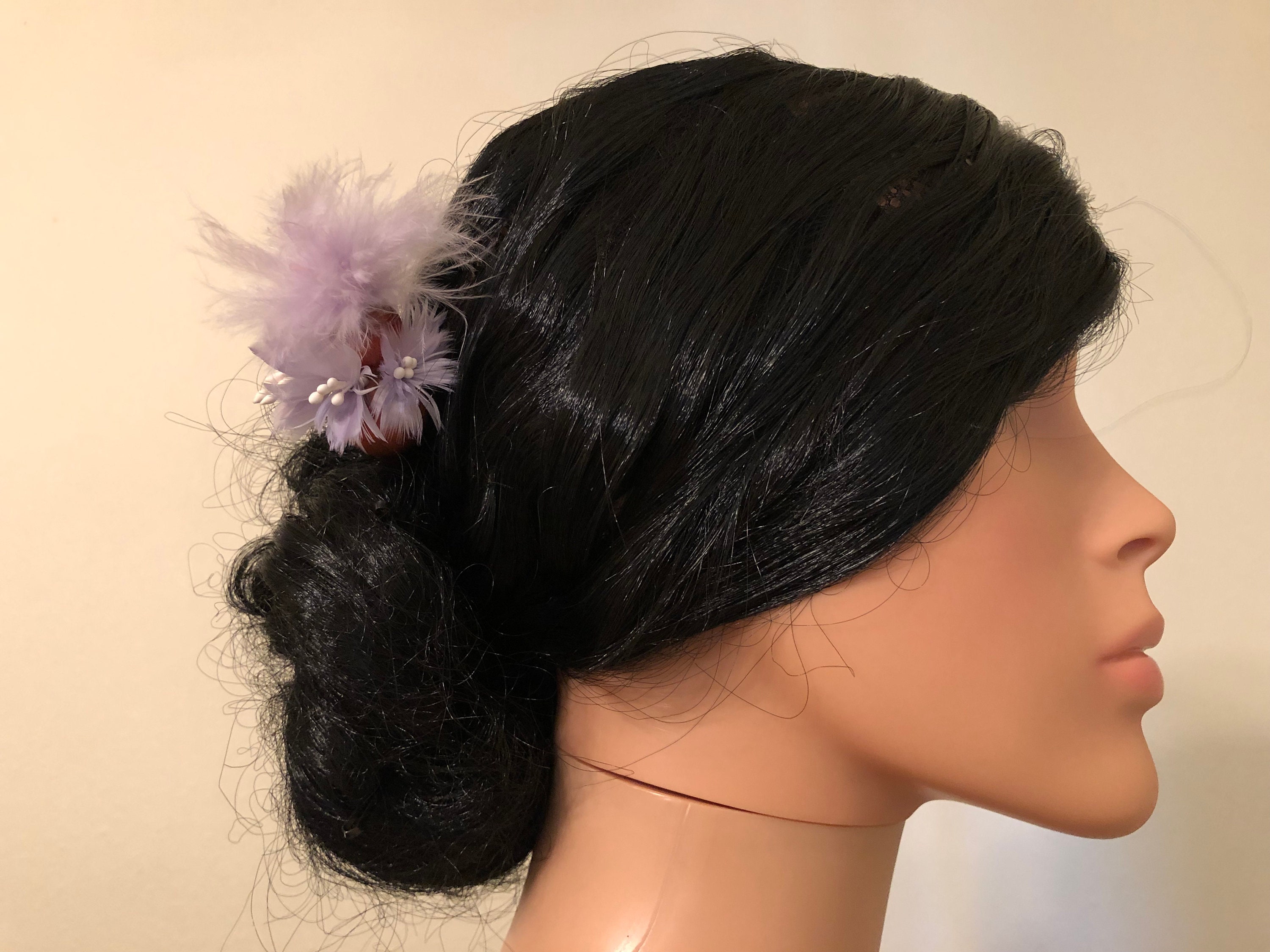 Wooden Ipu & Lavender Feather Flower Hair Pick,hawaiian Wear,aloha Wear ...
