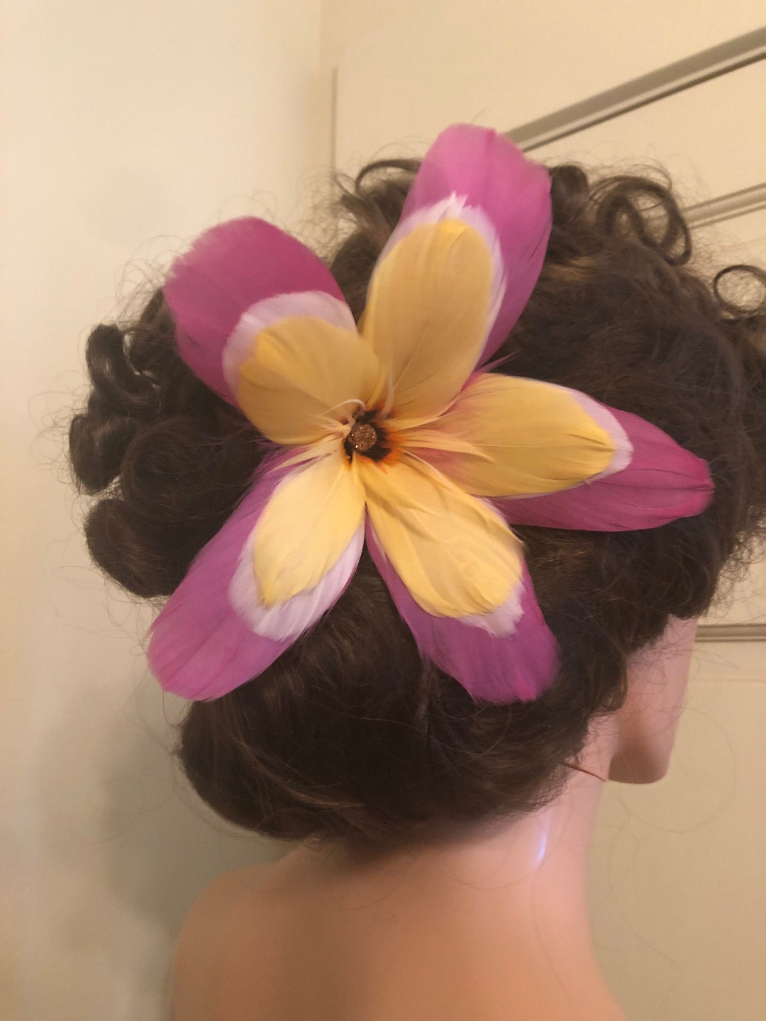 Pink Plumeria Hair Pick,up-do Bun Holder,hawaiian Feather Art,hair ...