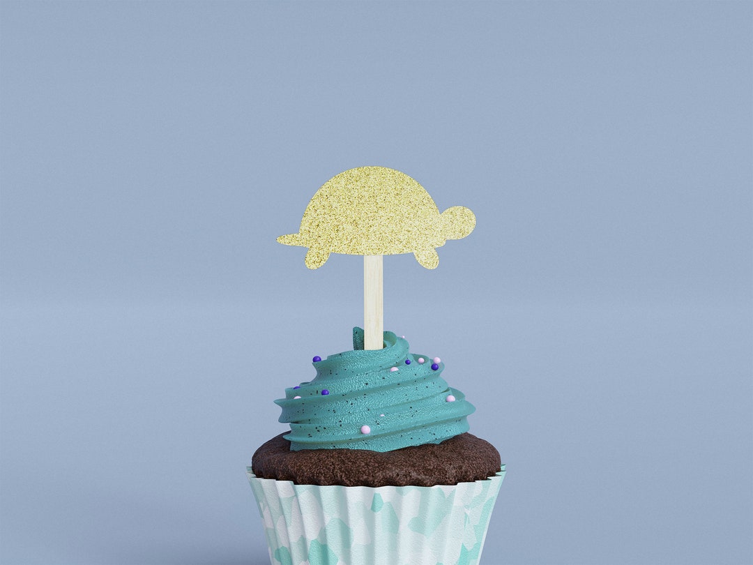 Turtle Glitter Cupcake Toppers or Shapes Only - Custom Birthday Party ...
