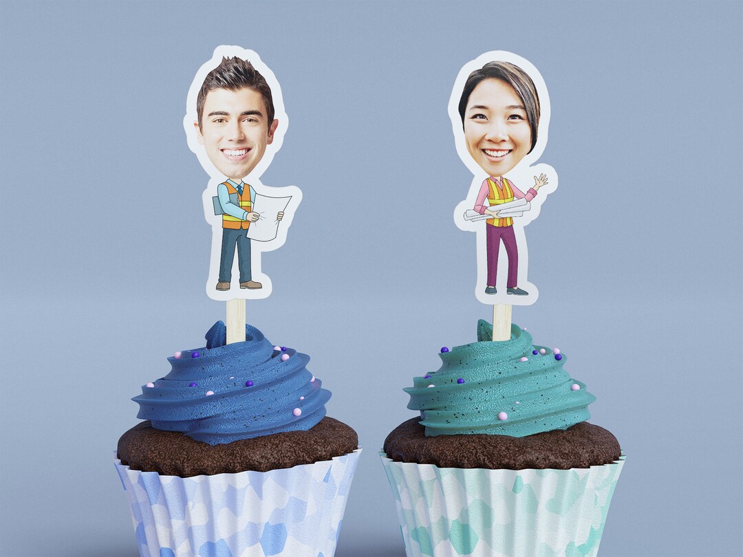 Cartoon Engineer Cupcake Toppers - Custom Birthday Party Cupcake ...