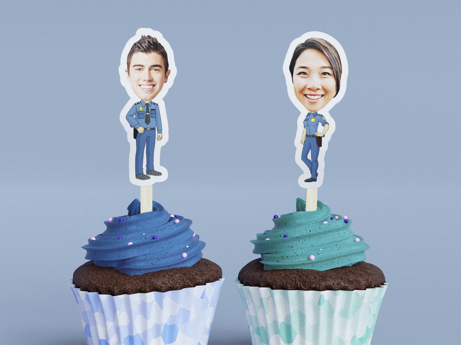 Cartoon Police Cupcake Toppers - Custom Birthday Party Cupcake Toppers ...