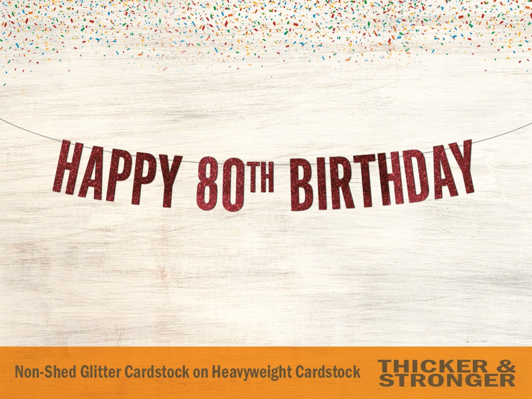 Happy 80th Birthday Banner, Block Letters - 80th Birthday Party Sign ...