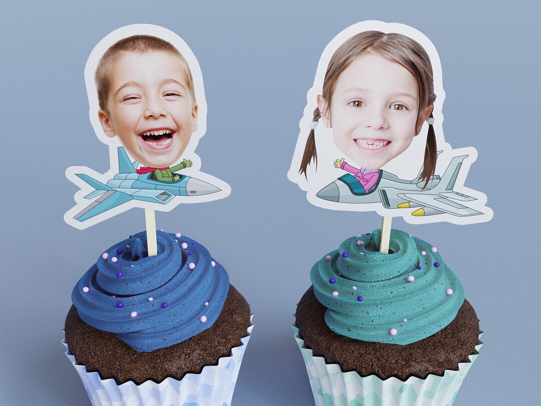Cartoon Jet Cupcake Toppers Custom Birthday Party Cupcake - Etsy
