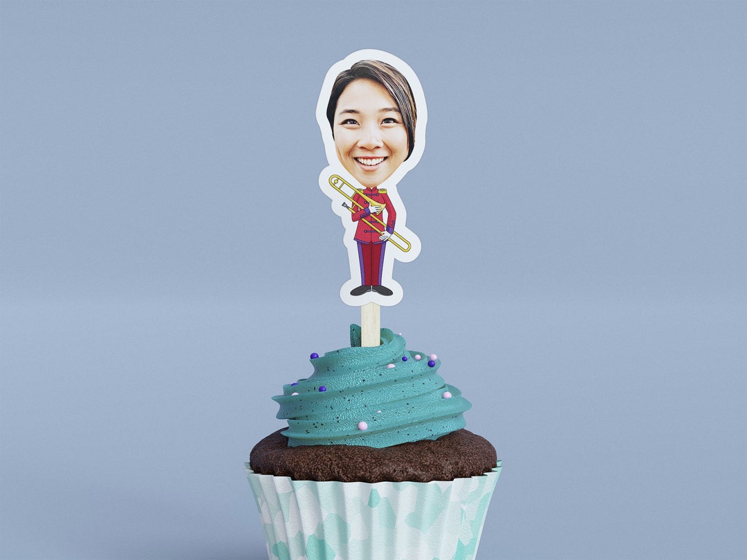 Cartoon Trombone Player Cupcake Toppers - Custom Birthday Party Cupcake ...