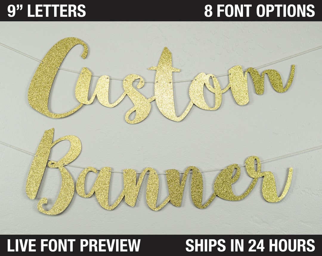 Custom Banner, Script Letters, 9 Size Cardstock Premium Cursive Script ...