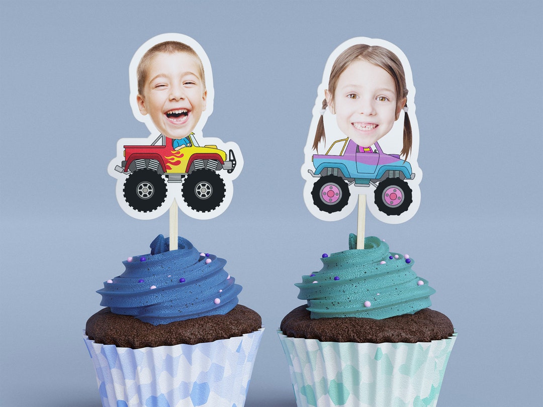 Cartoon Monster Truck Cupcake Toppers - Custom Birthday Party Cupcake ...