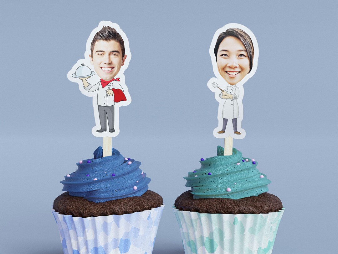 Cartoon Chef Cupcake Toppers - Custom Birthday Party Cupcake Toppers ...