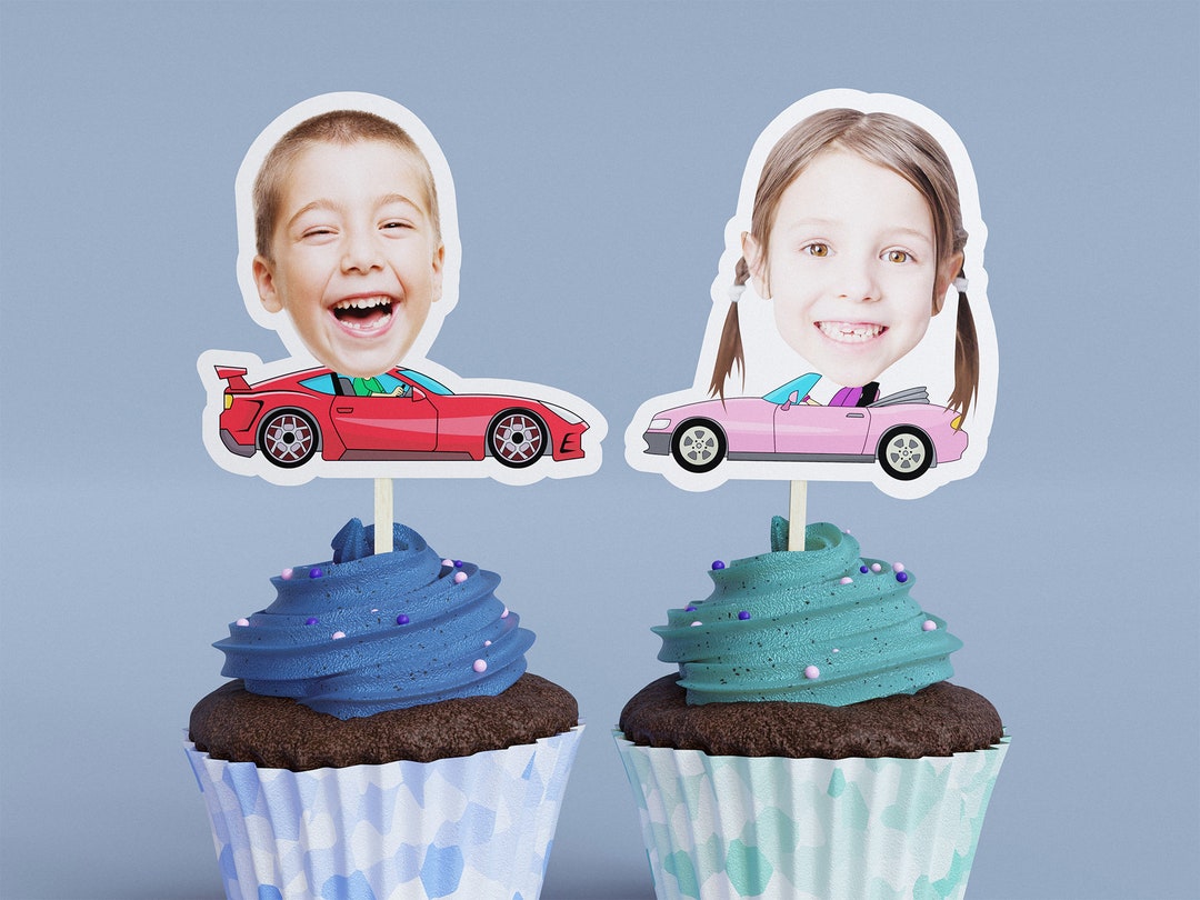Cartoon Car Cupcake Toppers - Custom Birthday Party Cupcake Toppers ...