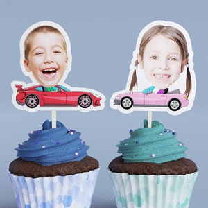 Cartoon Car Cupcake Toppers - Custom Birthday Party Cupcake Toppers ...