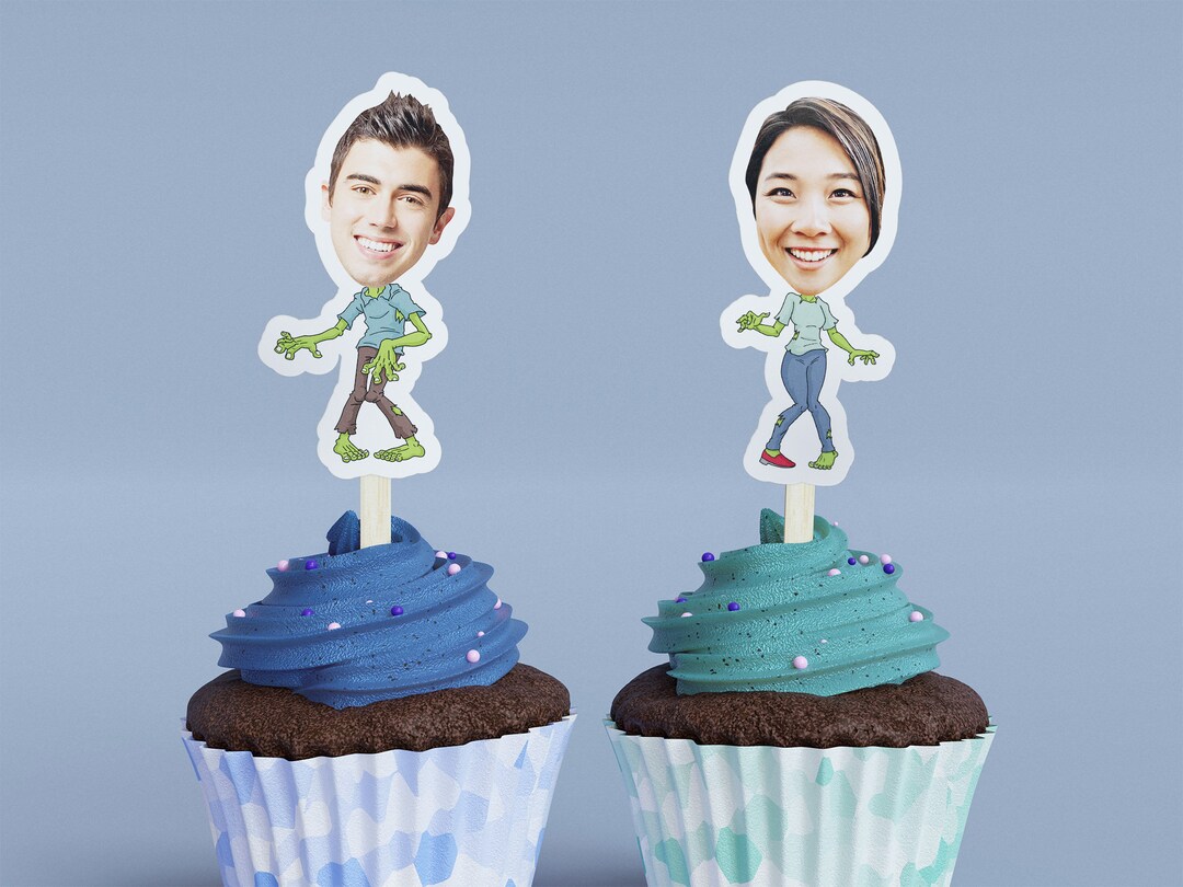 Cartoon Zombie Cupcake Toppers - Custom Halloween Party Cupcake Toppers ...