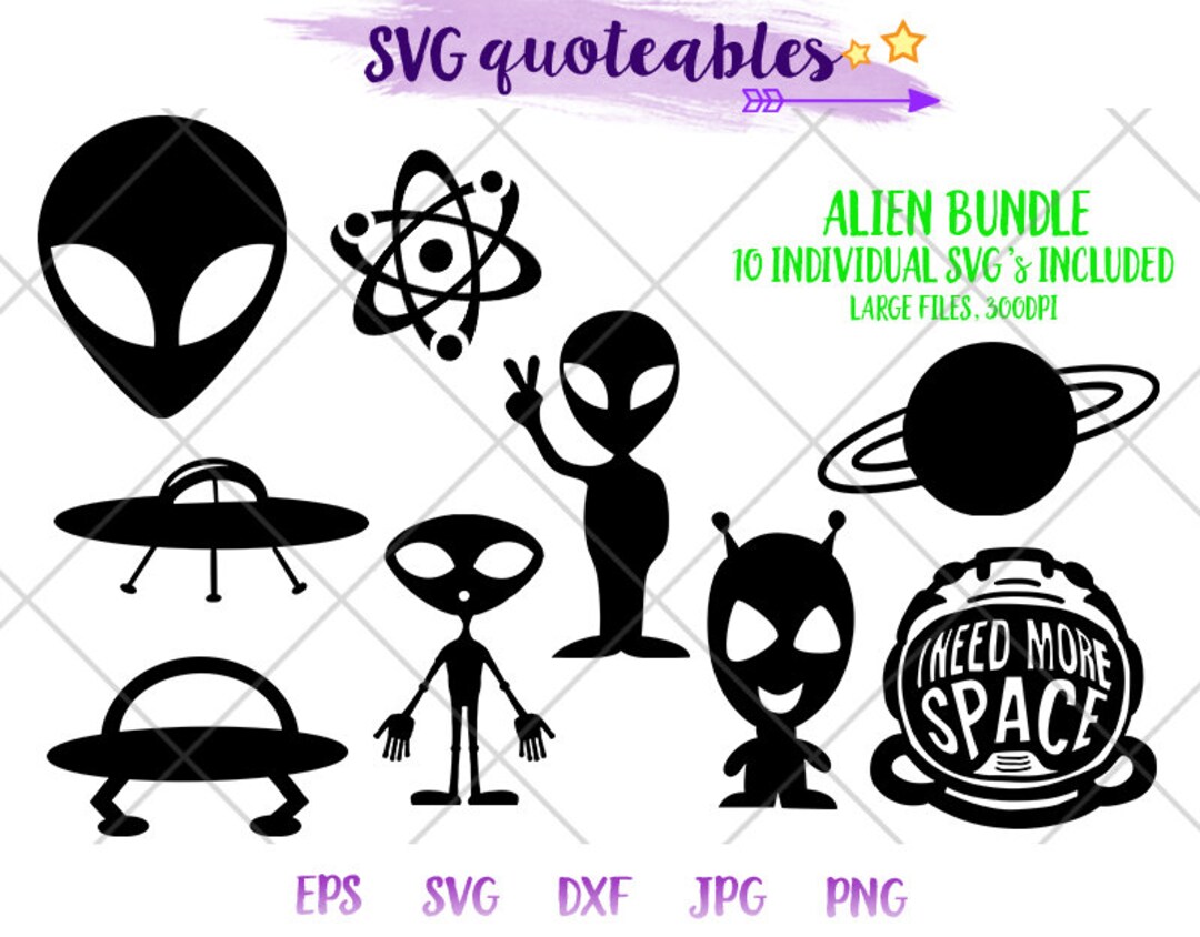 Alien Bundle SVG Clipart Cut File, UFO Martians Stencil Vector, Digital ...