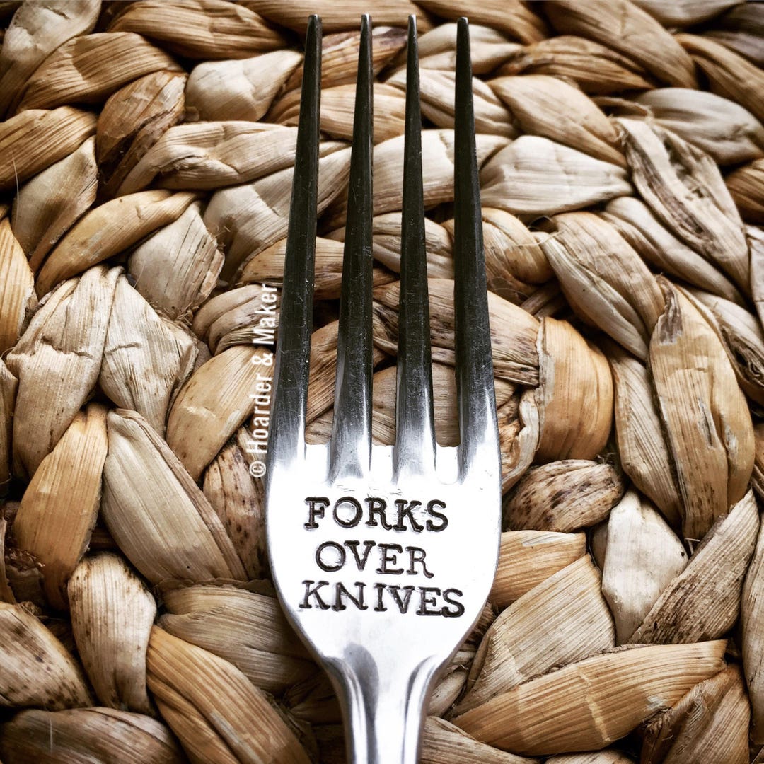 FORKS OVER KNIVES Personalised Custom Hand Stamped Fork Funny Hilarious ...