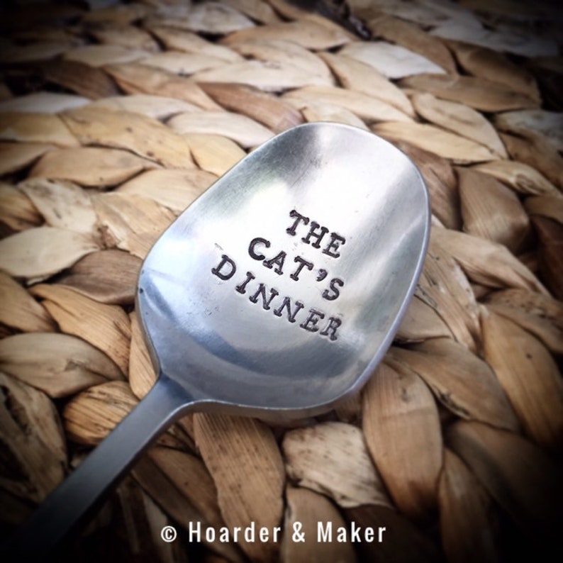 THE CAT'S DINNER Spoon with engraved message Quirky Unique | Etsy