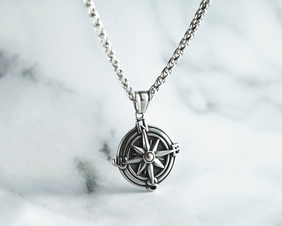 Compass Pendant Necklace for Men Silver Jewelry for Him Gift - Etsy