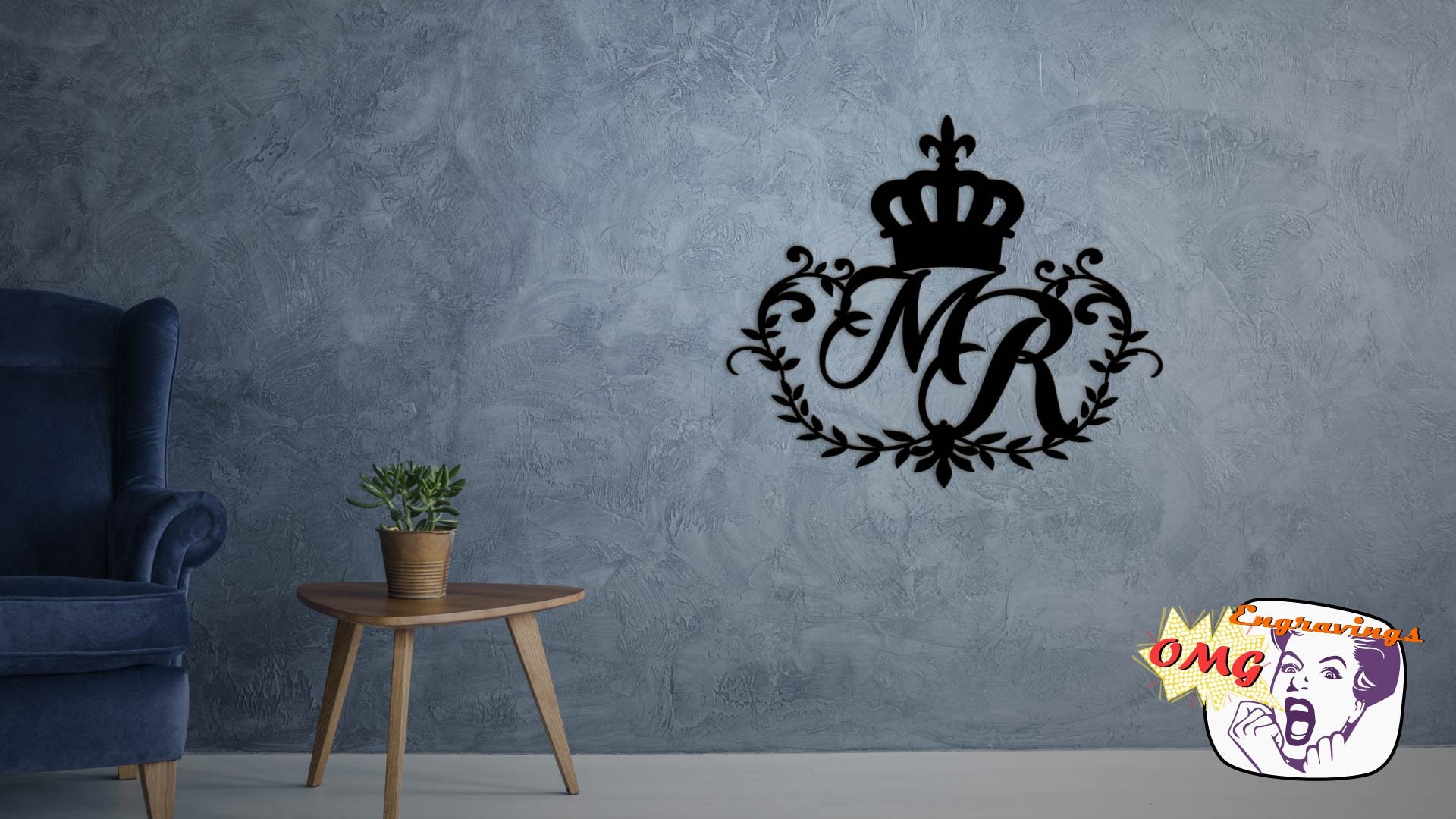 Custom Crown Initials Sign 953-005 Wood Wall Hanging | Etsy