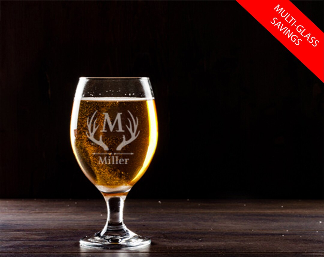 Engraved Goblet Glass – Custom Monogrammed Glass With Deer Horn Design ...