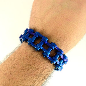 Heavy Metal 9 Only All Blue Stainless Steel Bike Chain Bracelet Heavy ...