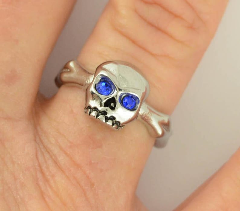 Ladies Blue Eyed Skull Bones Ring Stainless Steel Motorcycle - Etsy