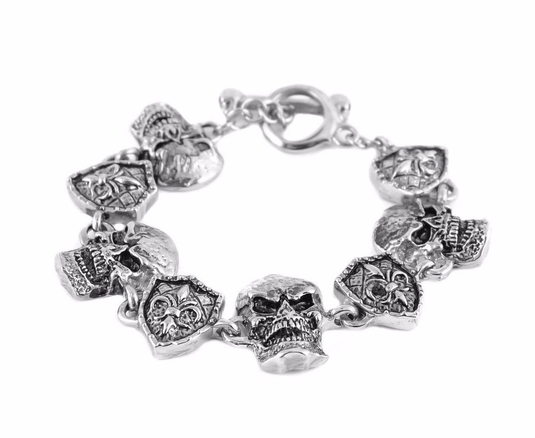 Heavy Metal Men's Biker Stainless Steel Skull Shield Bracelet USA ...