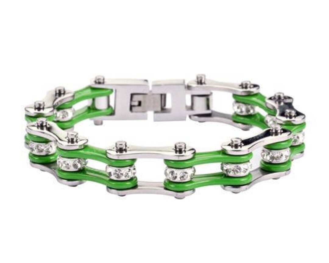 1/2 Inch Wide Two Tone Silver Green With White Crystal Centers ...