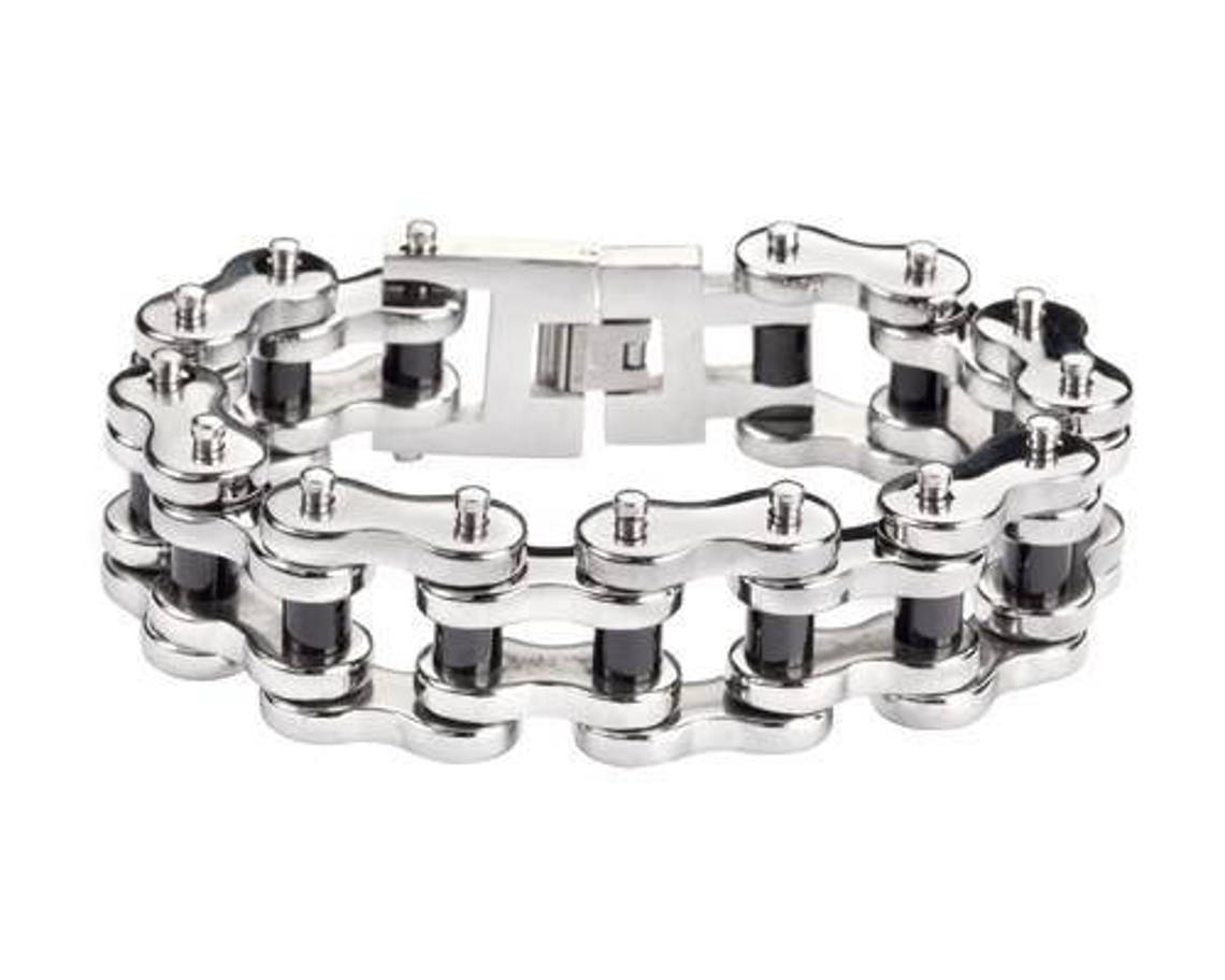 1 Inch Wide Stainless Black Rollers THICK LINK Men's Stainless Steel ...