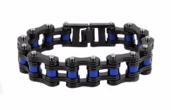 Heavy Metal Men's Stainless Steel Double Link Black Blue | Etsy