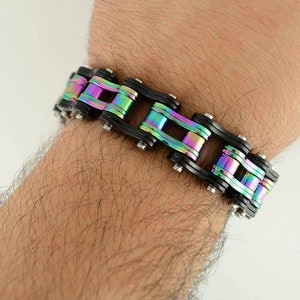 Heavy Metal Rainbow Bike Chain Bracelet 3/4" Wide Biker Jewelry ...