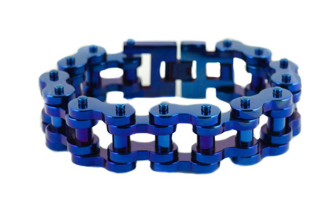 9 Bike Chain Bracelet SK1818 All Blue Thick Link Unisex Stainless Steel ...