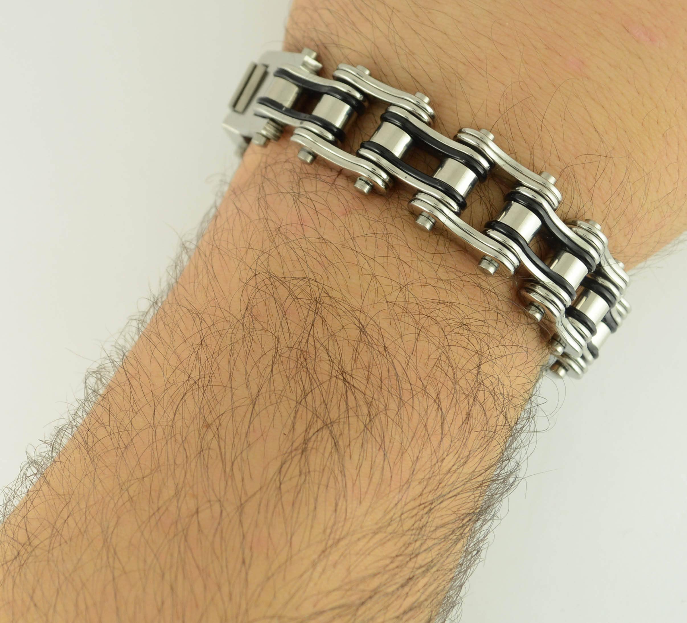 Heavy Metal Biker Jewelry Black Silver Bracelet 3/4 Inch Wide ...