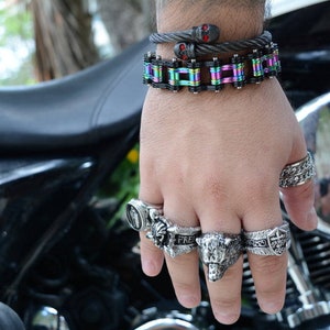 Heavy Metal Rainbow Bike Chain Bracelet 3/4" Wide Biker Jewelry ...
