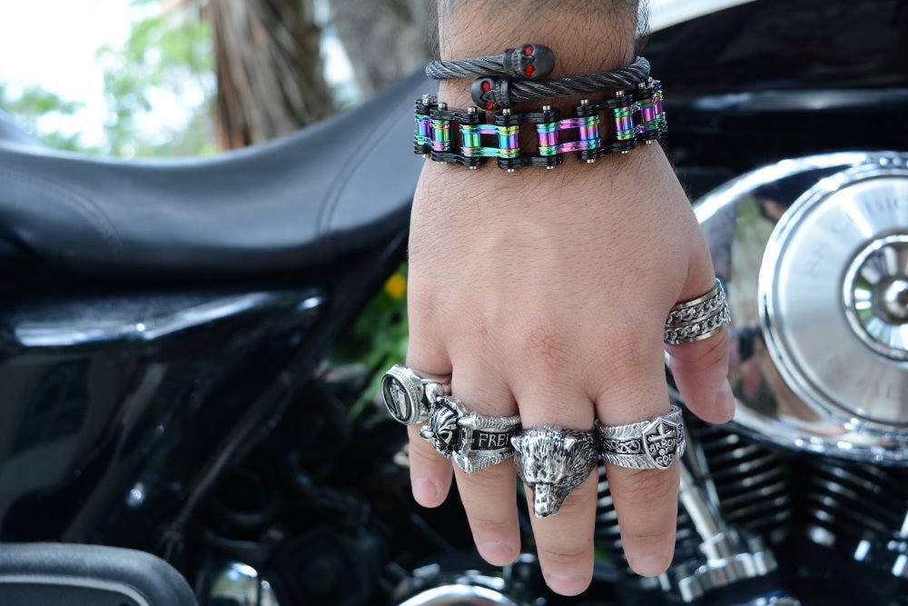 Heavy Metal Rainbow Bike Chain Bracelet 3/4 Wide Biker | Etsy