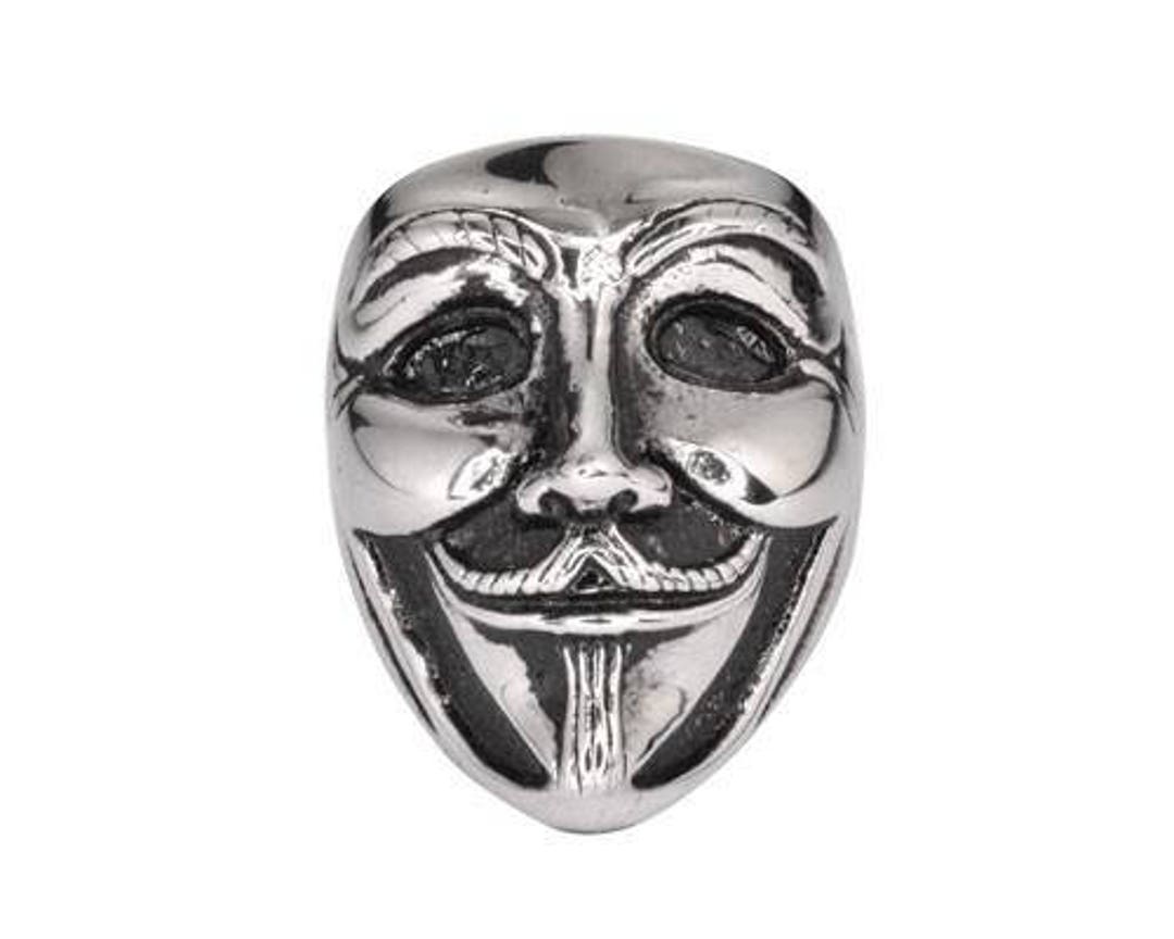 Unisex Guy Fawkes Ring ''anonymous Mask'' Silver Edition Stainless ...