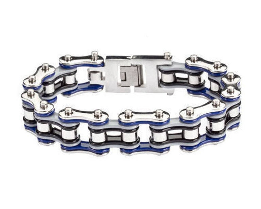 Heavy Metal Men's Stainless Steel Silver Blue Grey Black Bike Chain ...