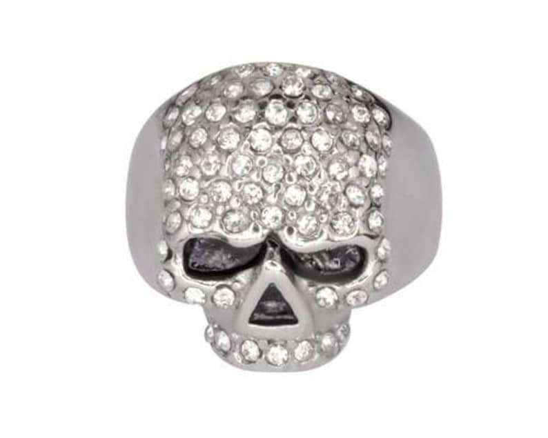 Ladies Bling Skull Imitation Diamond Ring Stainless Steel Motorcycle ...